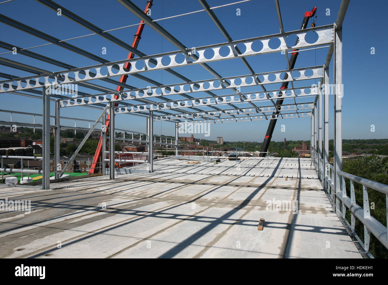 Construction site with PCC plank floor deck,structural steel frame and ...