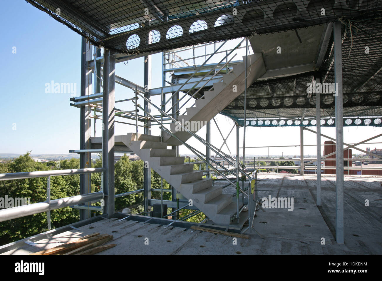 Construction site with PCC plank floor deck,structural steel frame and ...