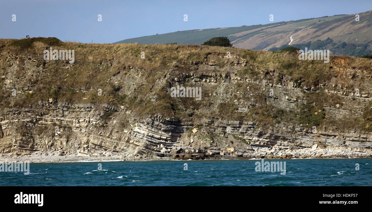 Cliff structures and rock striations near Durlston Head, Swanage on the ...