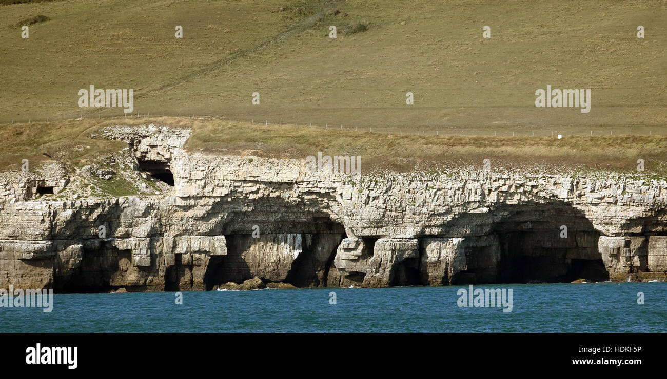 Cliff structures rock striations and sea level caves between Durlston ...
