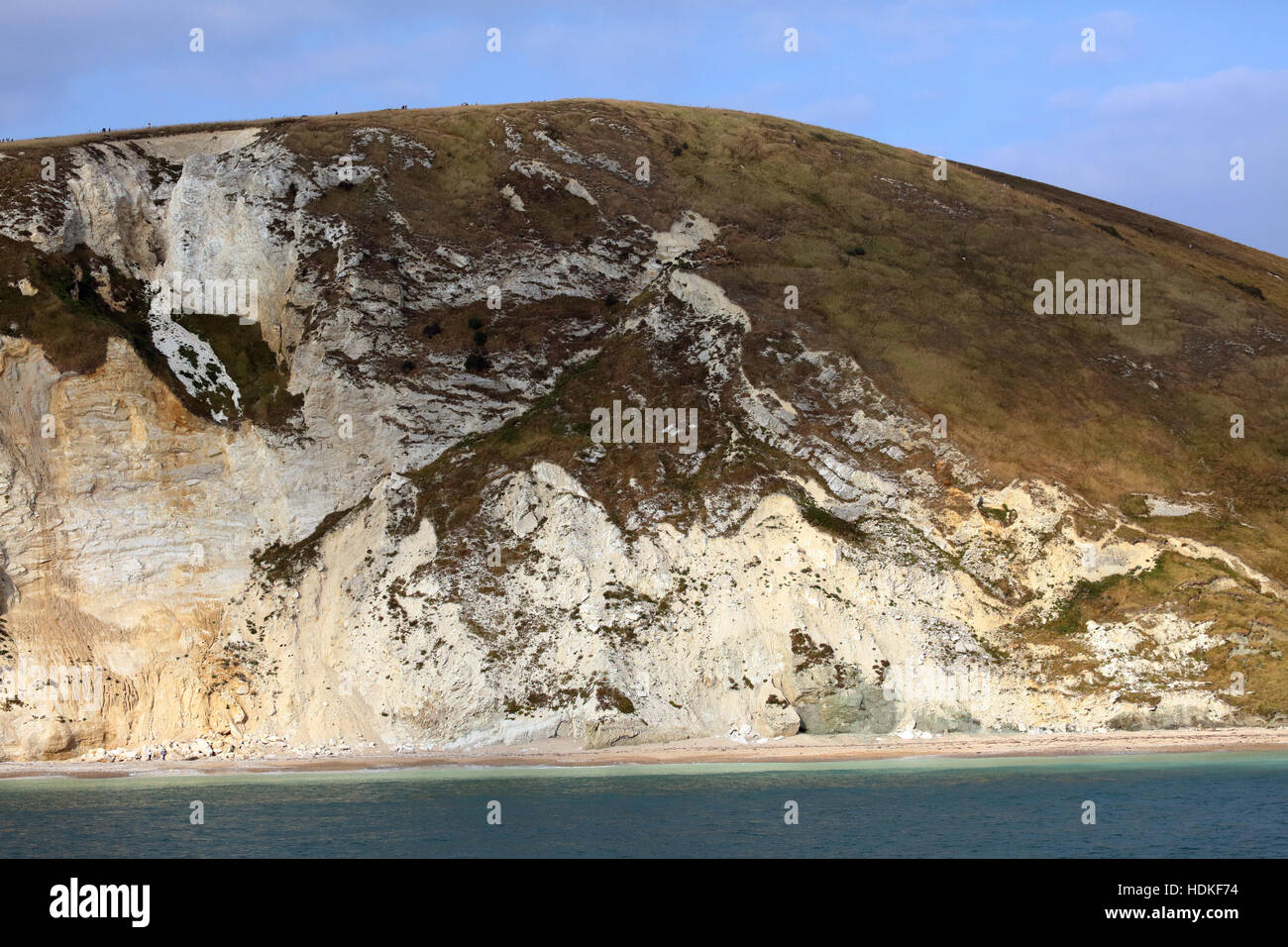 Sea facing chalk and limestone cliff structure between Durdle Door and ...