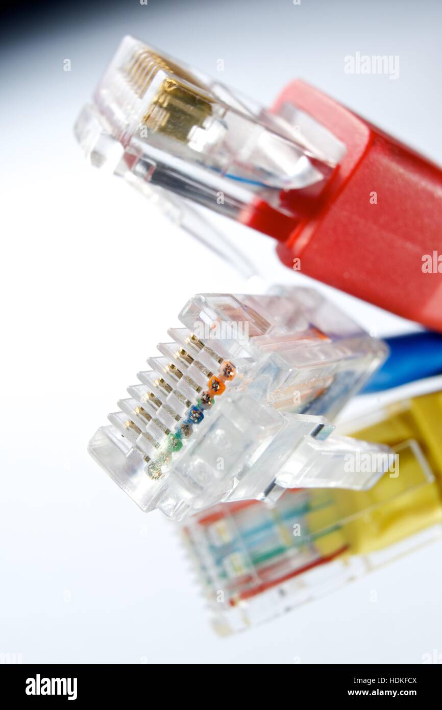 ethernet cables group computer and white background Stock Photo - Alamy