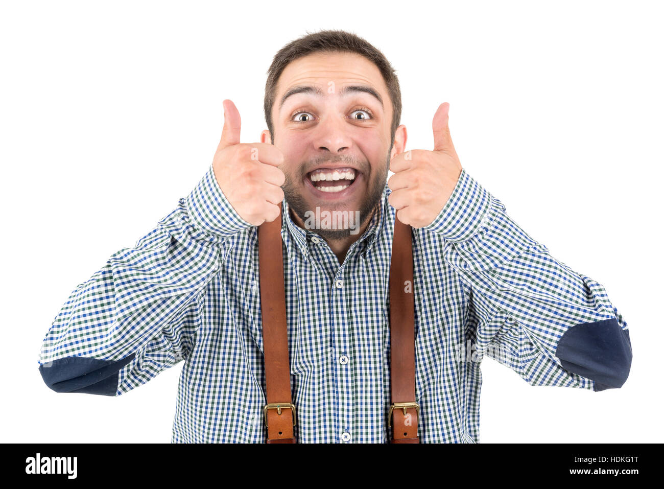 Happy nerd posing isolated in a white background Stock Photo - Alamy