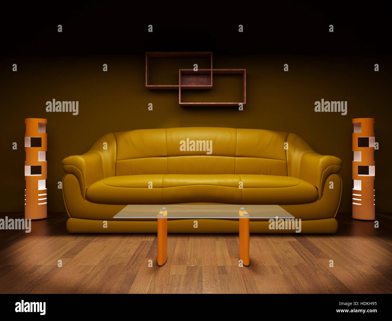 High resolution image. Sofa in a dark room. 3d illustration Stock Photo ...