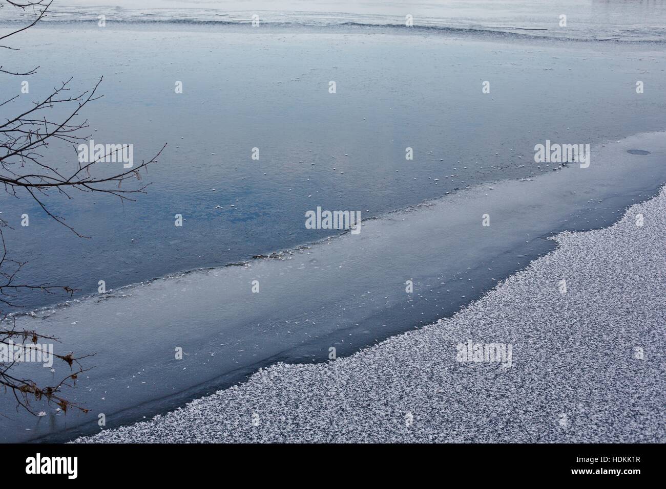 Layers of ice on a lake in winter Stock Photo - Alamy