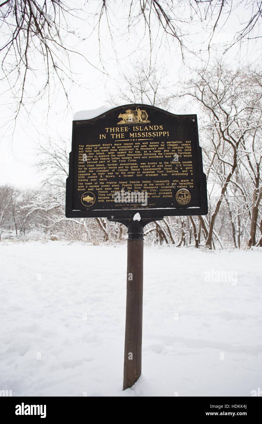 A sign on Pike Island in Fort Snelling State Park in Minneapolis ...