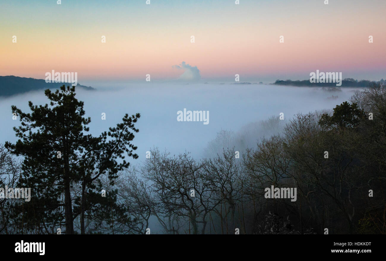 Inversion cloud in the Avon Gorge Bristol at dusk from Observatory Hill ...