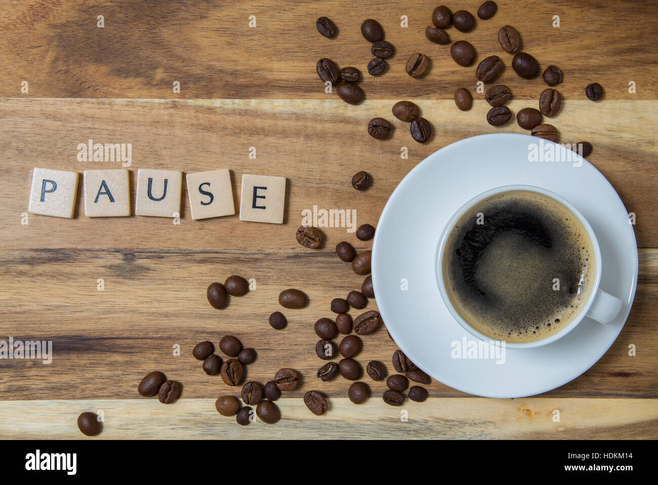 Espresso pause concept background on wood Stock Photo - Alamy