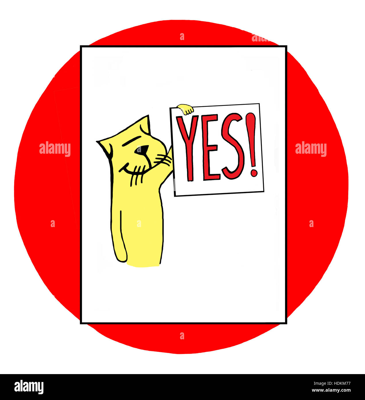 Color illustration of a cat holding a sign 'yes' Stock Photo - Alamy