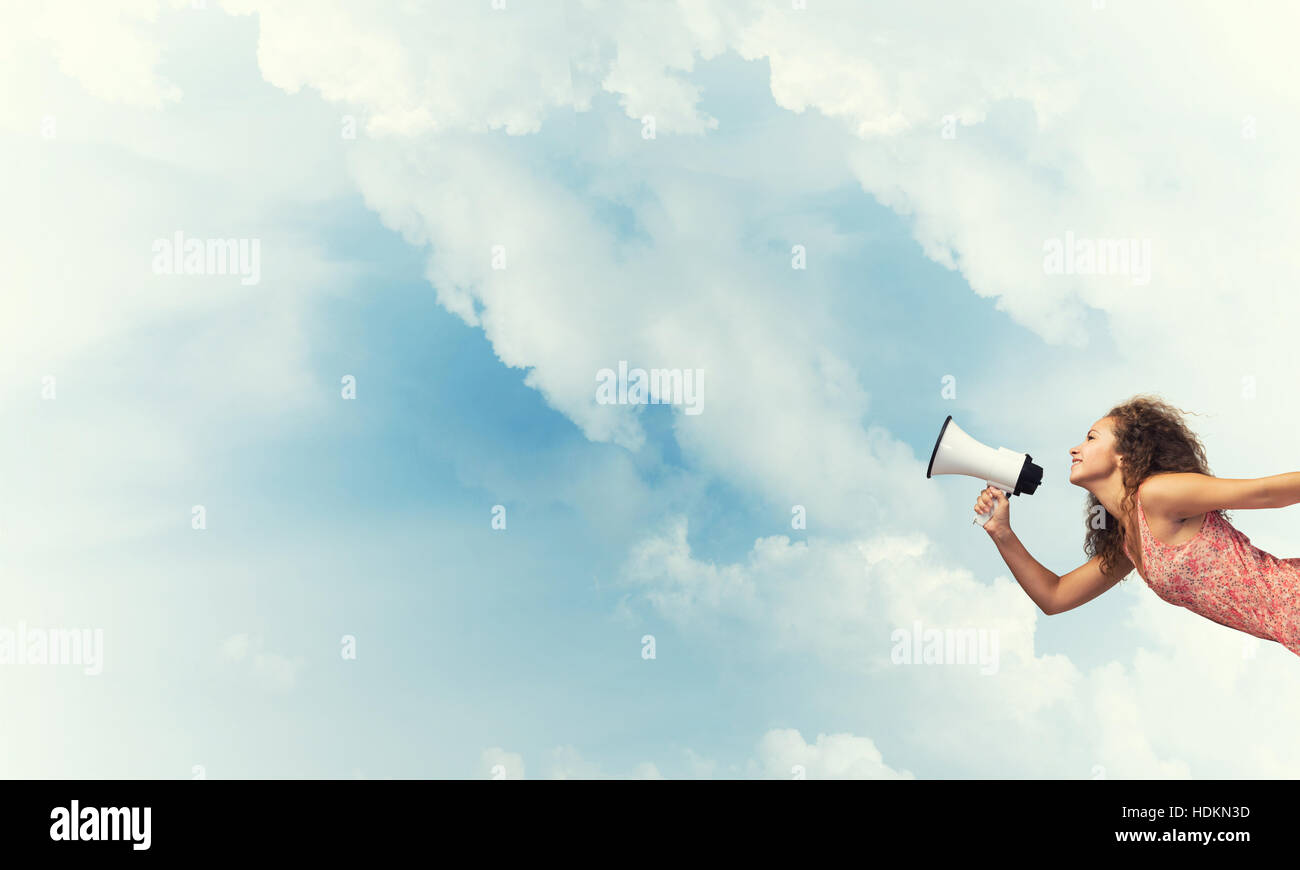 Girl making announcement Stock Photo - Alamy