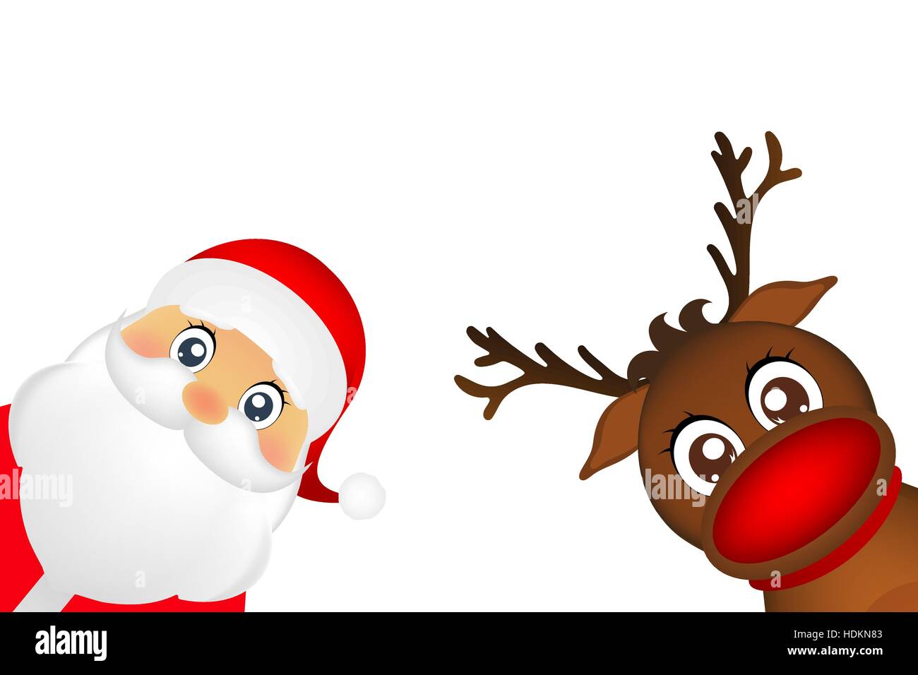 Snowman and Santa Claus look out the side on a white background Stock ...