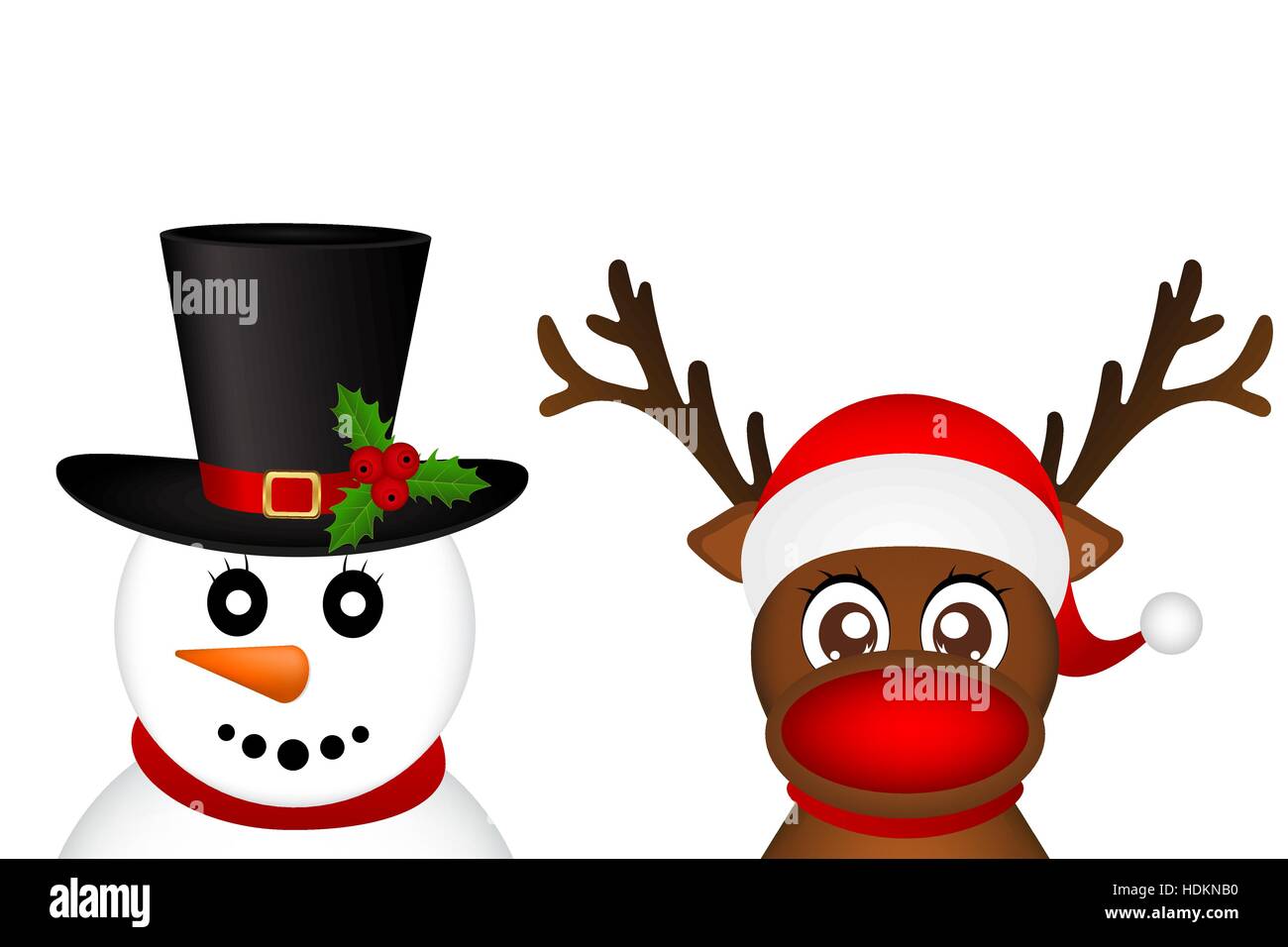 Snowman and Reindeer peeking sideways on a white background vect Stock ...