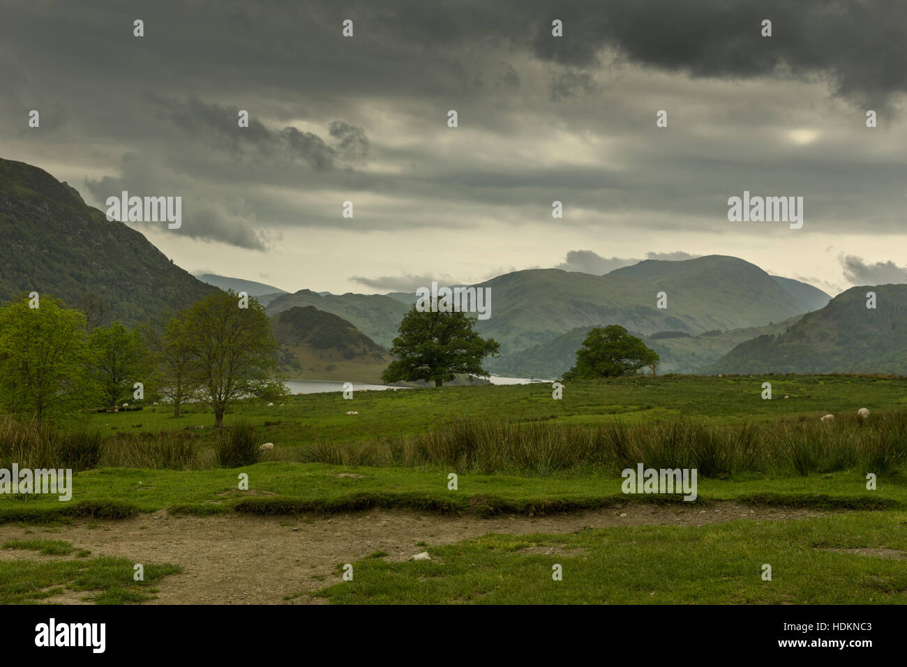 Wide landscape of Lake District in rain storm Stock Photo - Alamy