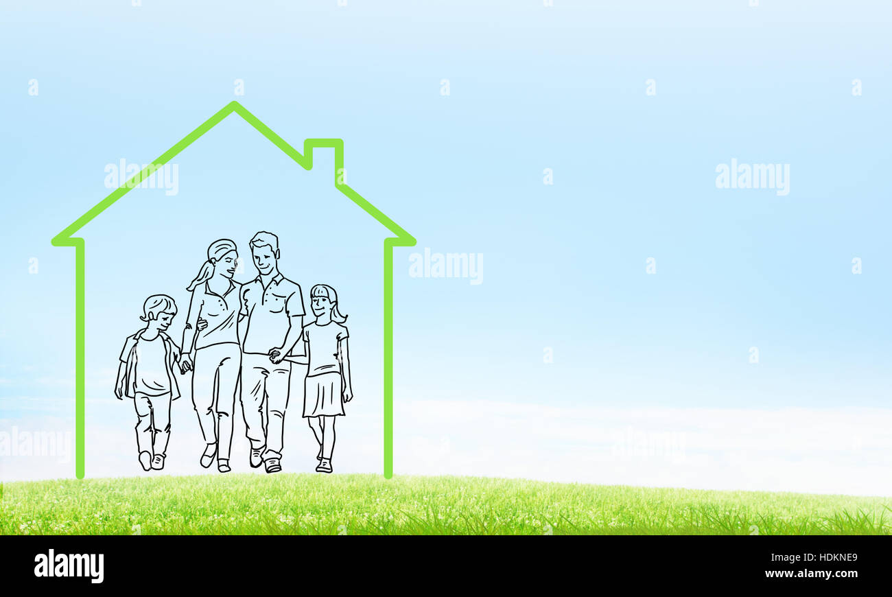 Happy family in house Stock Photo - Alamy