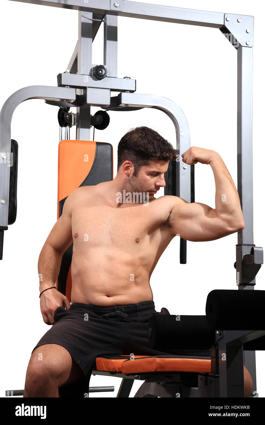 body building instructor workout isolated on a white background Stock ...