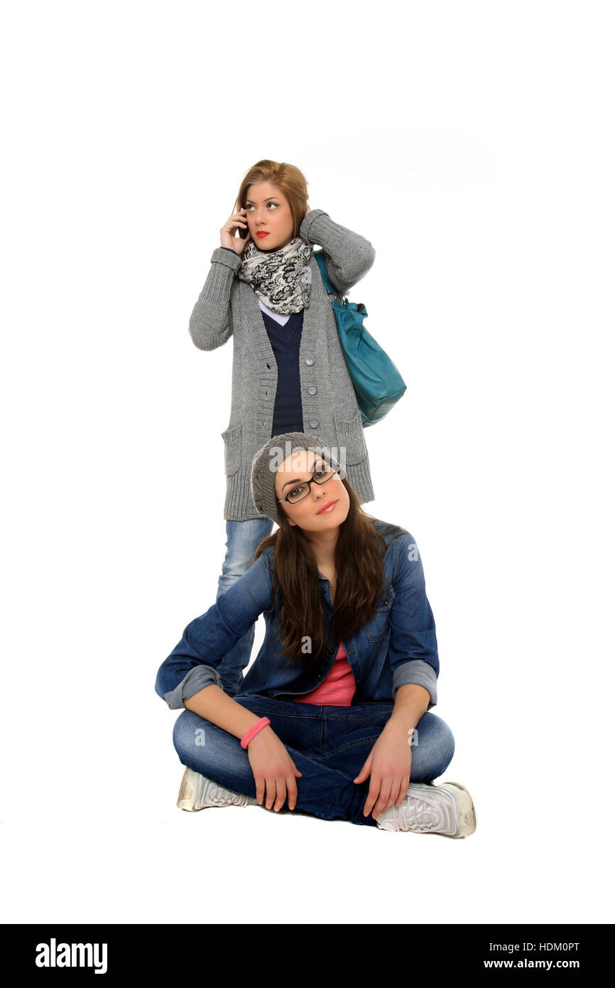 two girls making a phone call isolated on a white background Stock ...