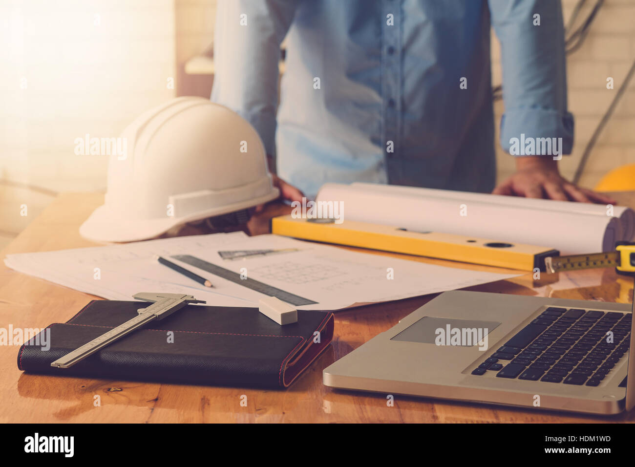 Architect concept, Architects working with blueprints in the office ...