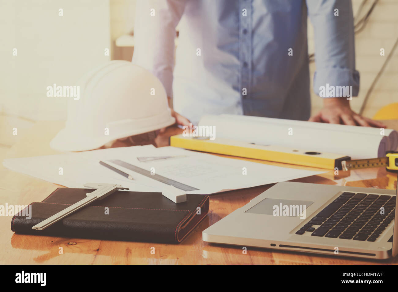 Architect concept, Architects working with blueprints in the office ...