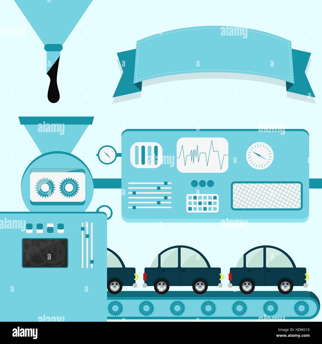 Vector illustration of factory producing automobile. Cars production ...