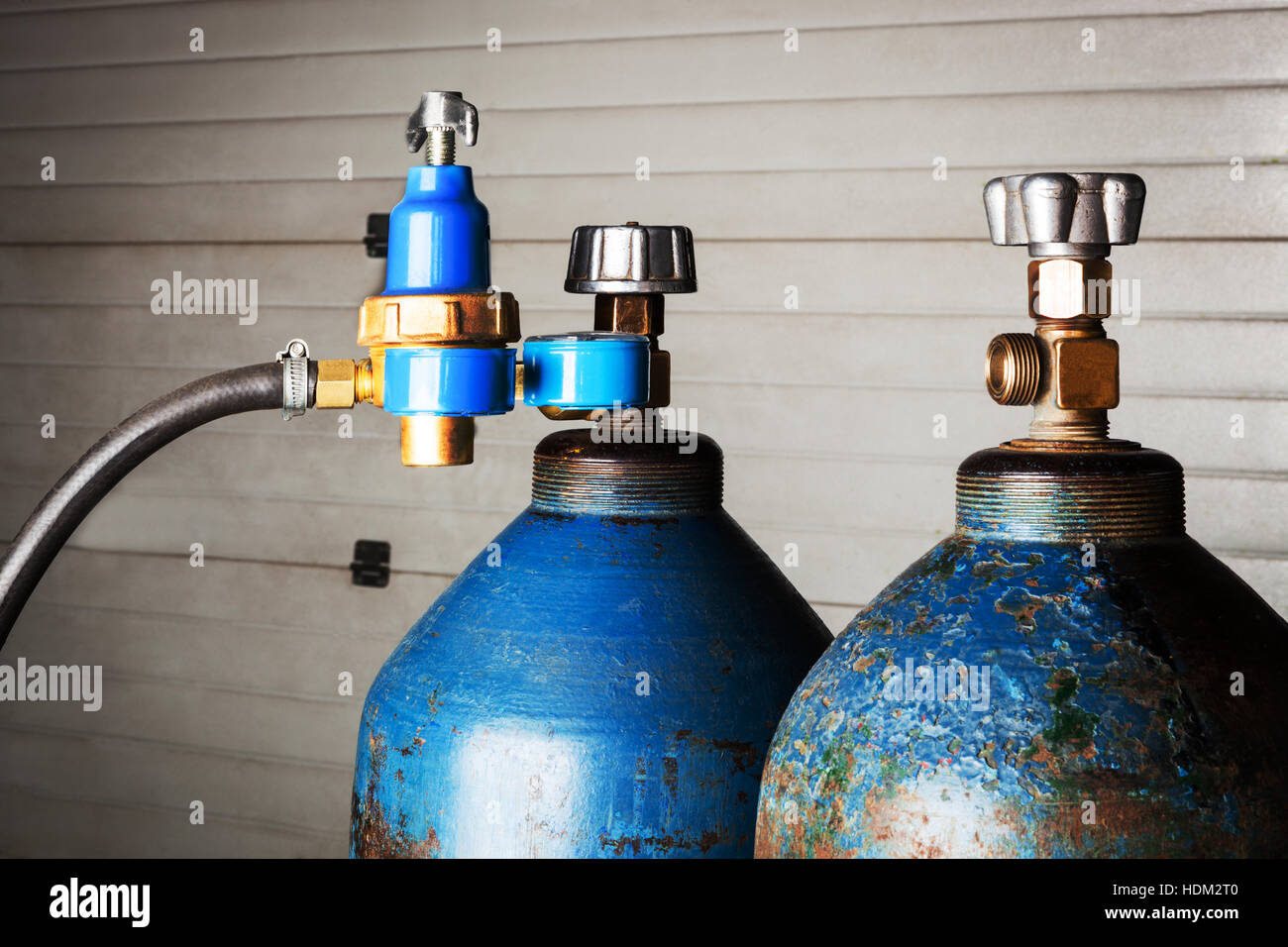 blue oxygen cylinders close up Stock Photo - Alamy