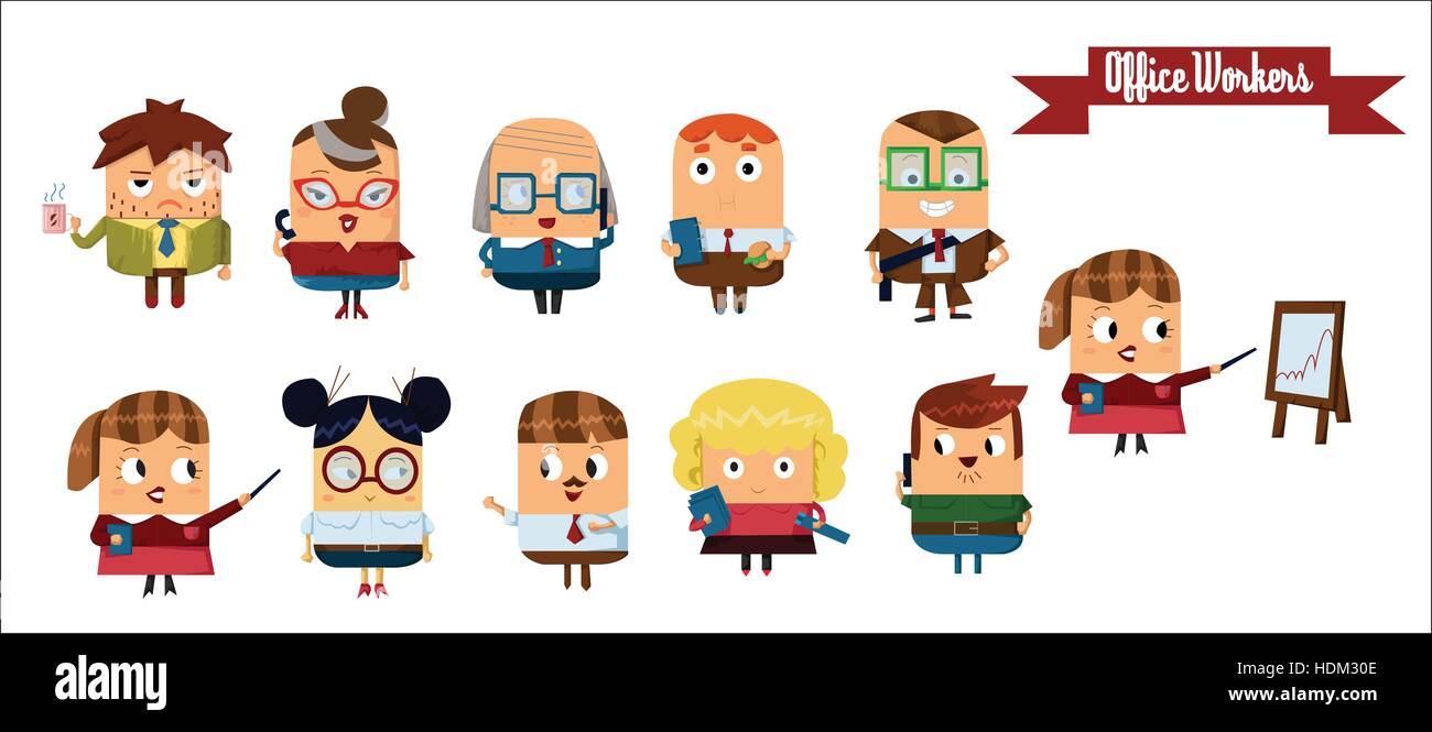 Digital vector cartoon characters set, office workers showing different ...
