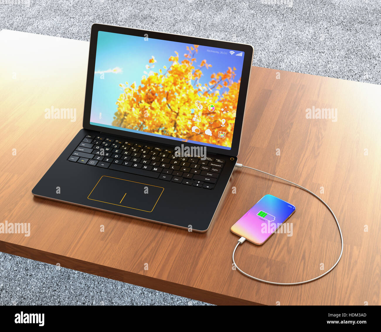 Smartphone charging from laptop computer. 3D rendering image Stock ...
