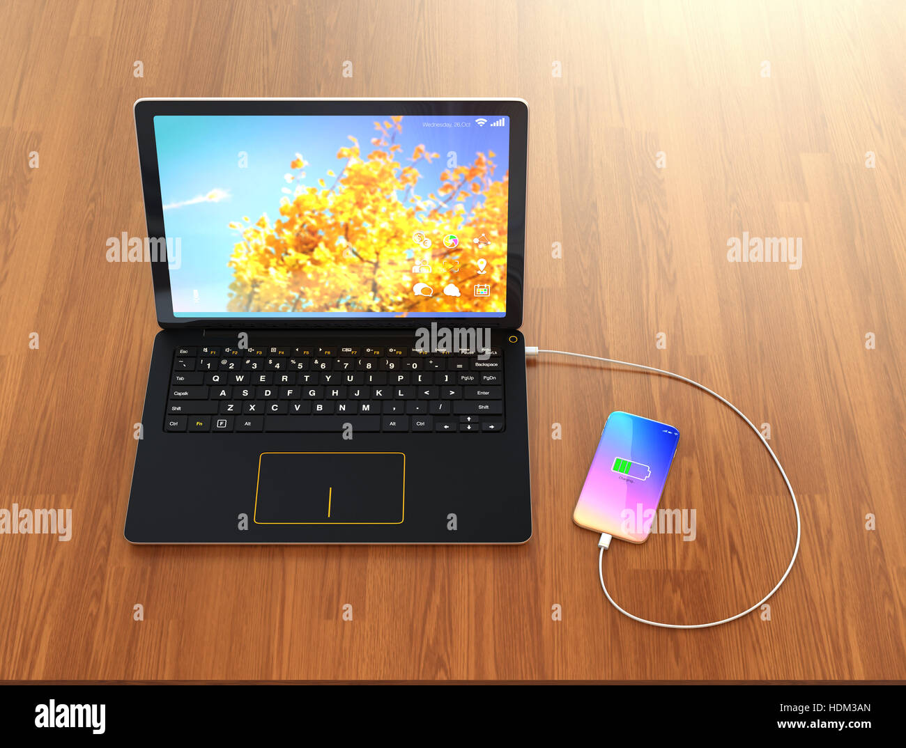 Smartphone charging from laptop computer. 3D rendering image Stock ...