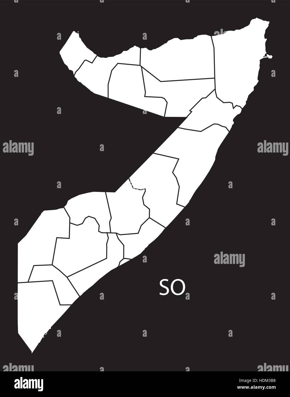 Somalia regions Map black and white illustration Stock Vector Image ...