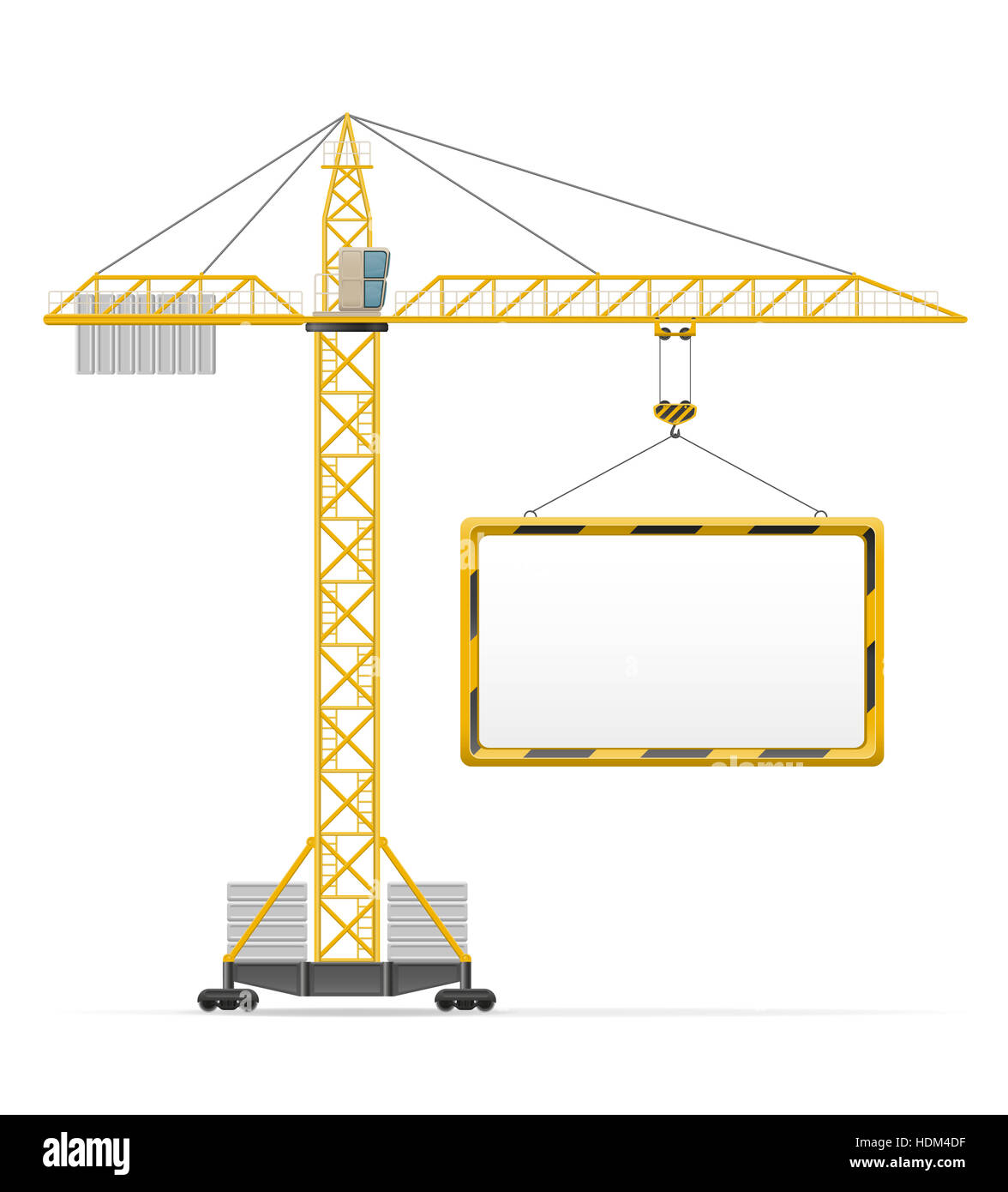 building crane and blank template board illustration isolated on white ...
