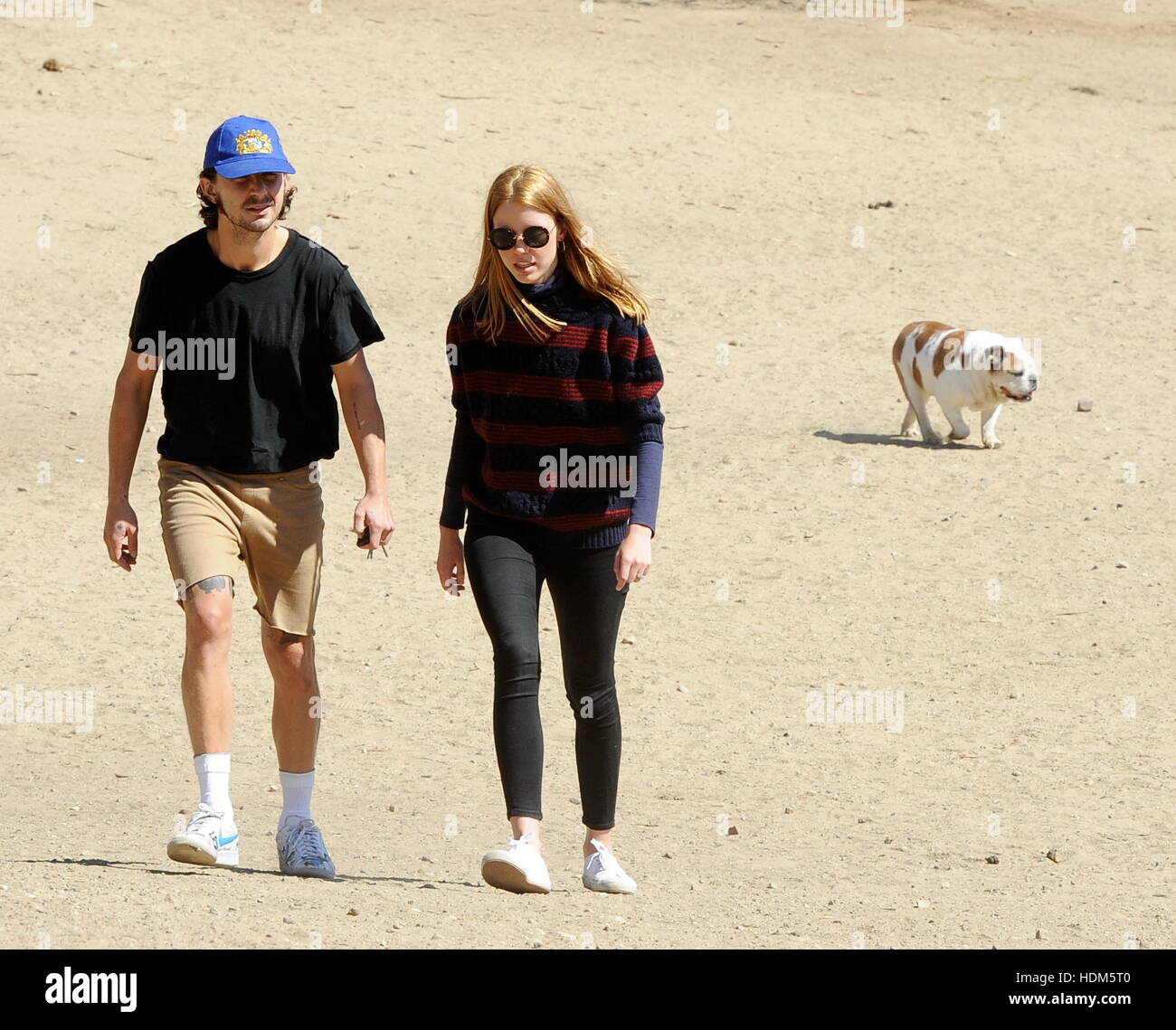 Newly weds Shia LaBeouf and Mia Goth out at a park with their bulldog ...