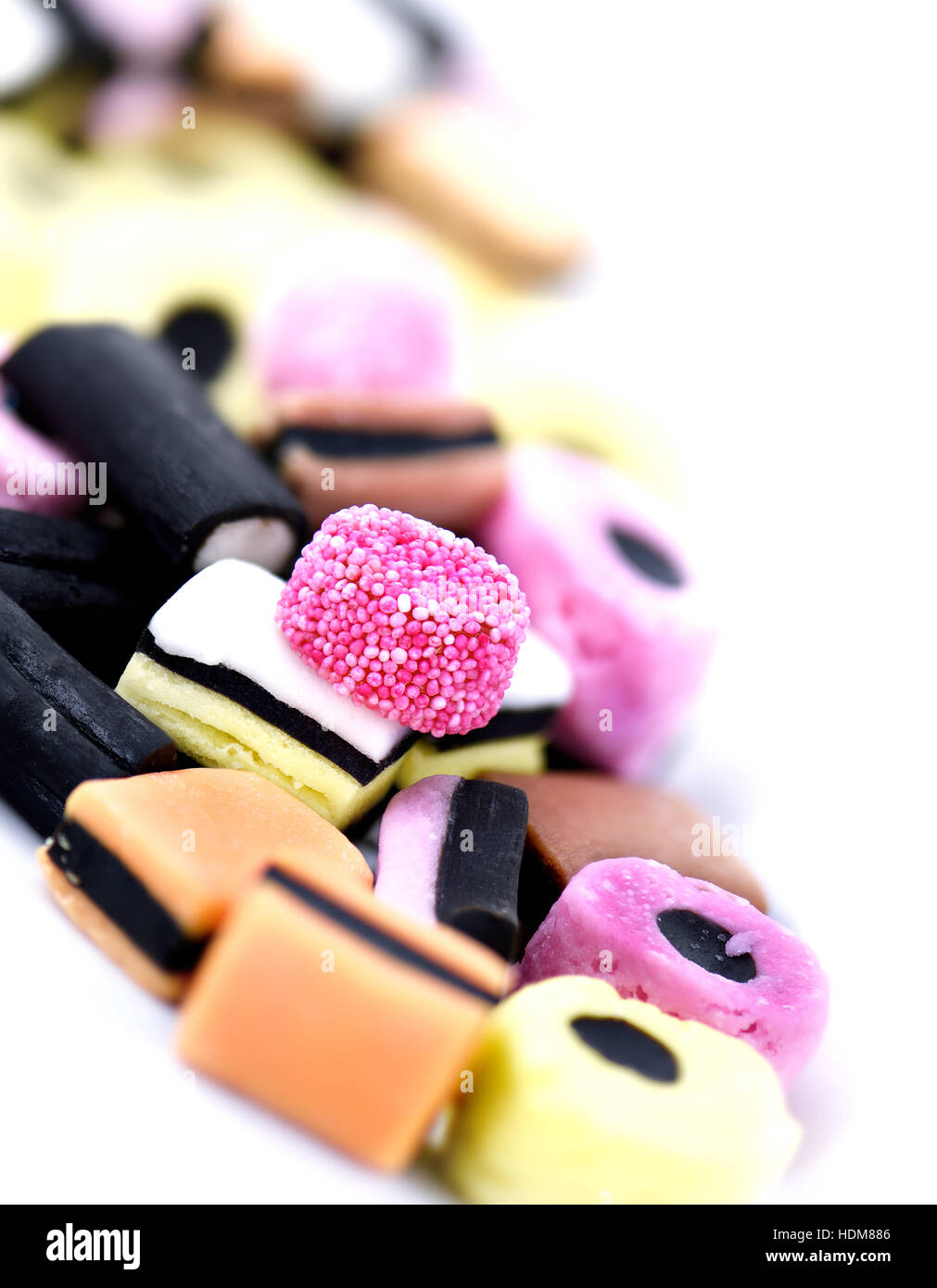 Closeup colorful image of liquorice allsort candy sweets with selective ...