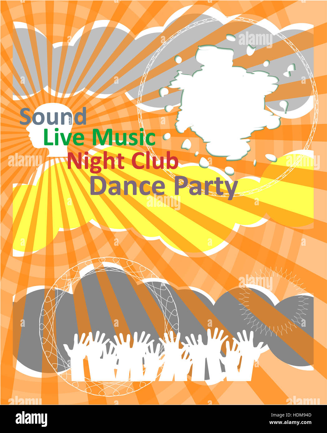 Vertical blue music party background with graphic elements and text ...