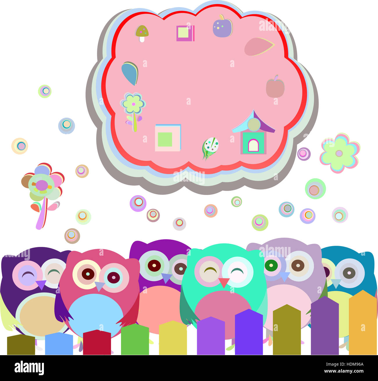 happy owl family with speech bubble Stock Photo - Alamy