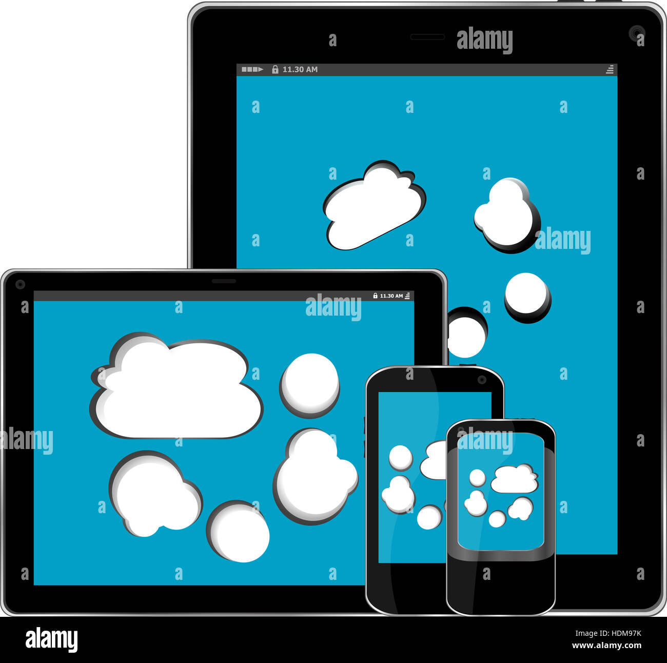 mobile smart phone and digital tablet pc with cloud on the screen Stock ...