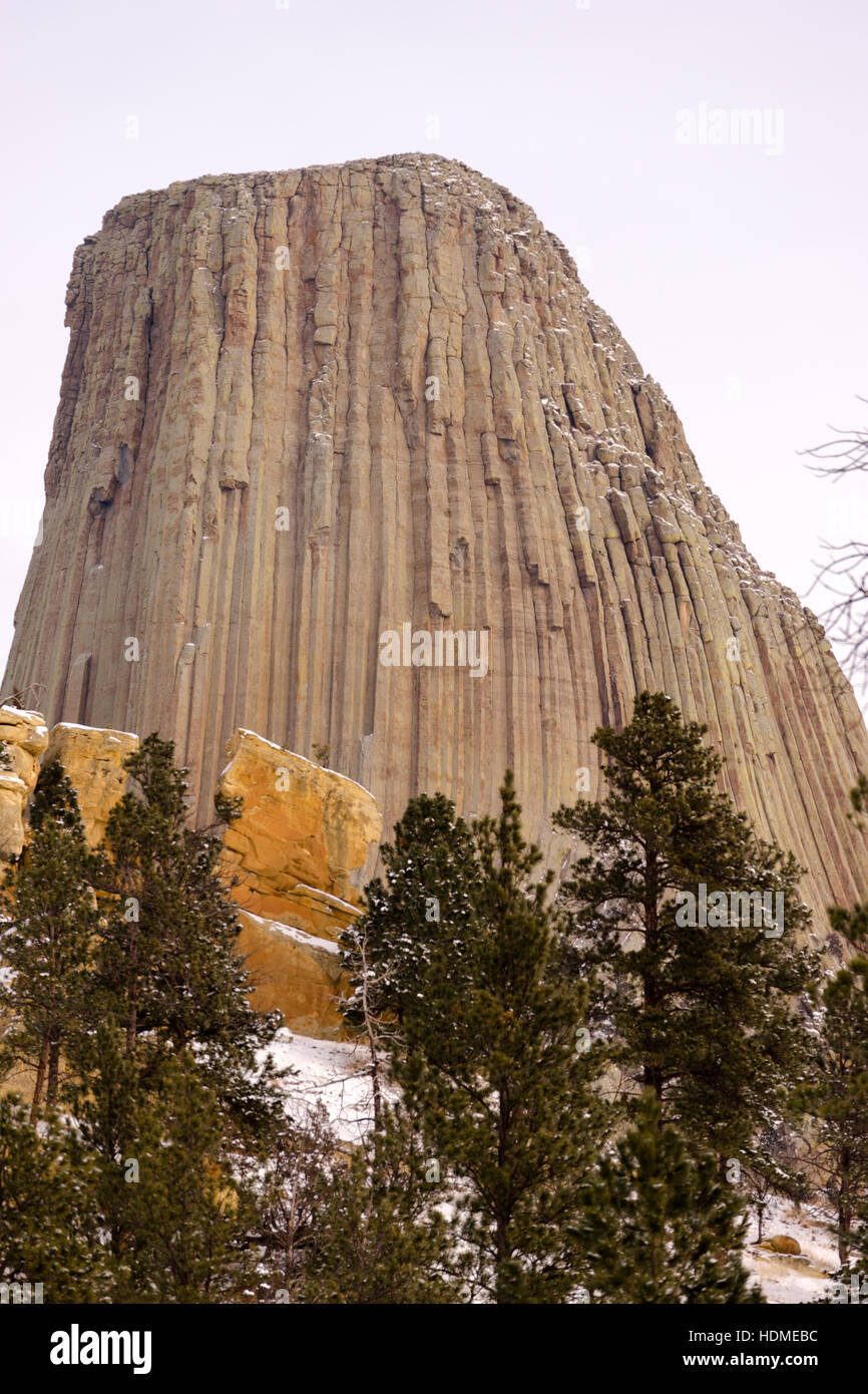 Devils Tower Wyoming Winter Snow Rock Butte Stock Photo - Alamy