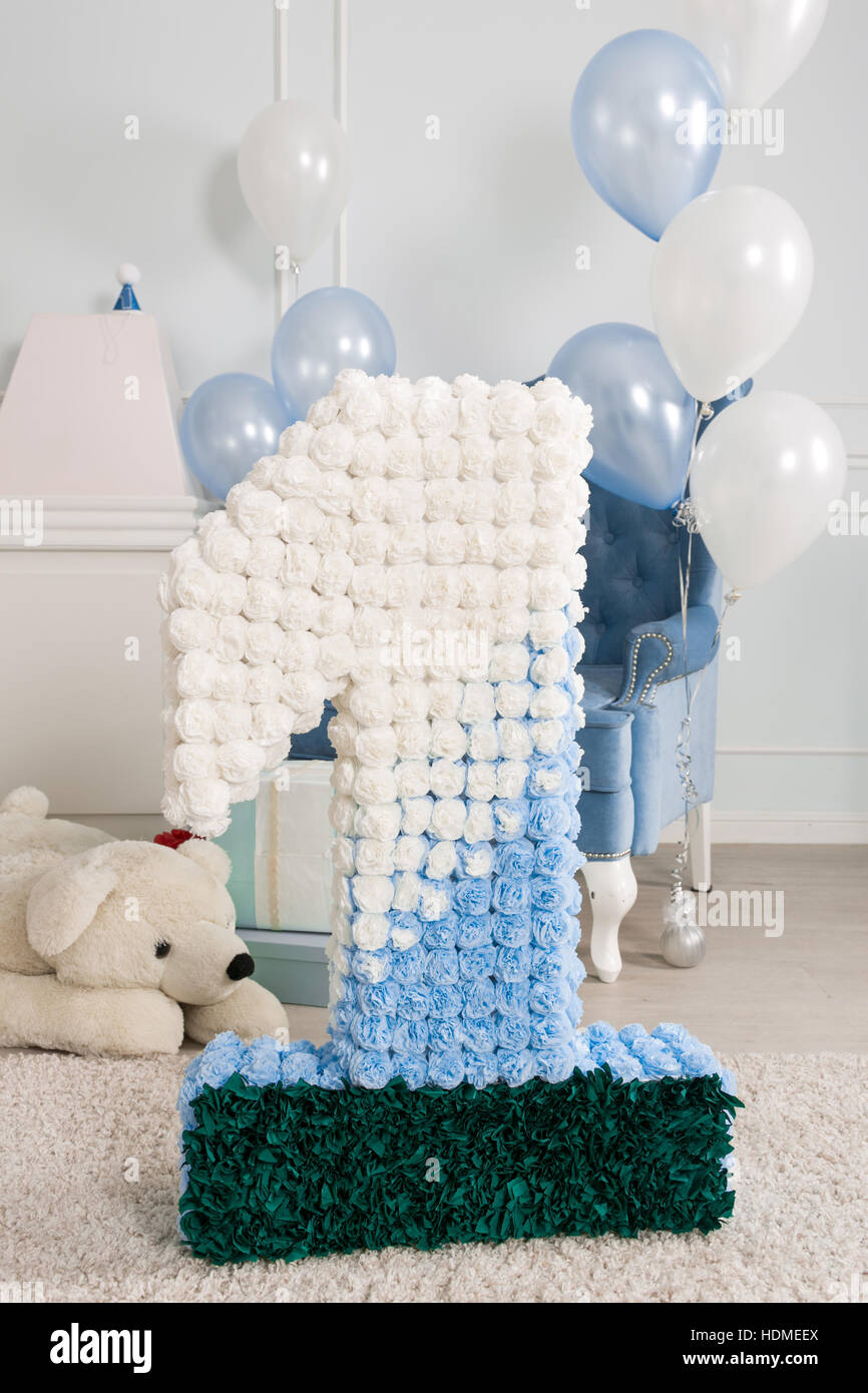 Decorated number 1 for a birthday. Happy one year Stock Photo - Alamy