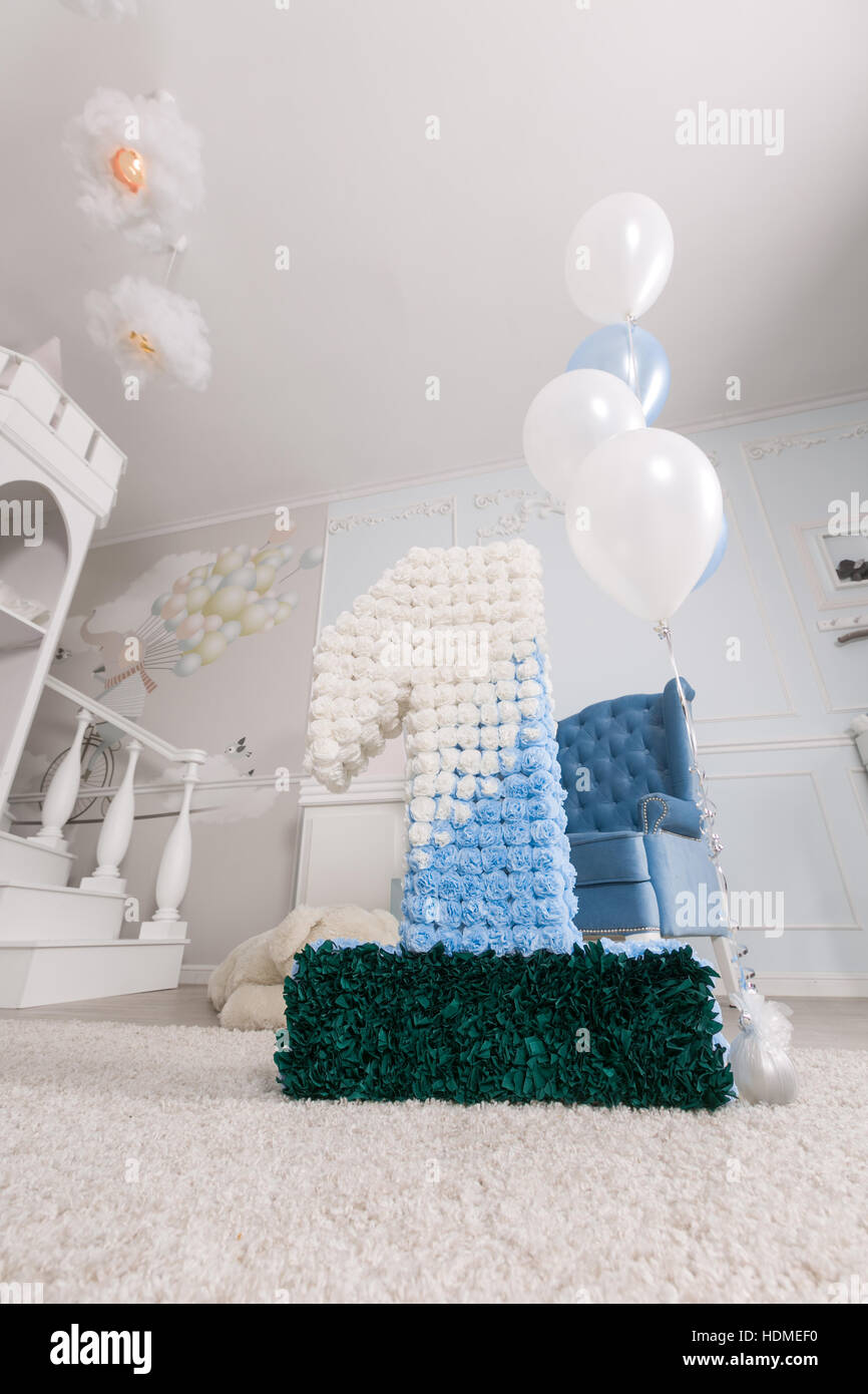 Decorated number 1 for a birthday. Happy one year Stock Photo - Alamy