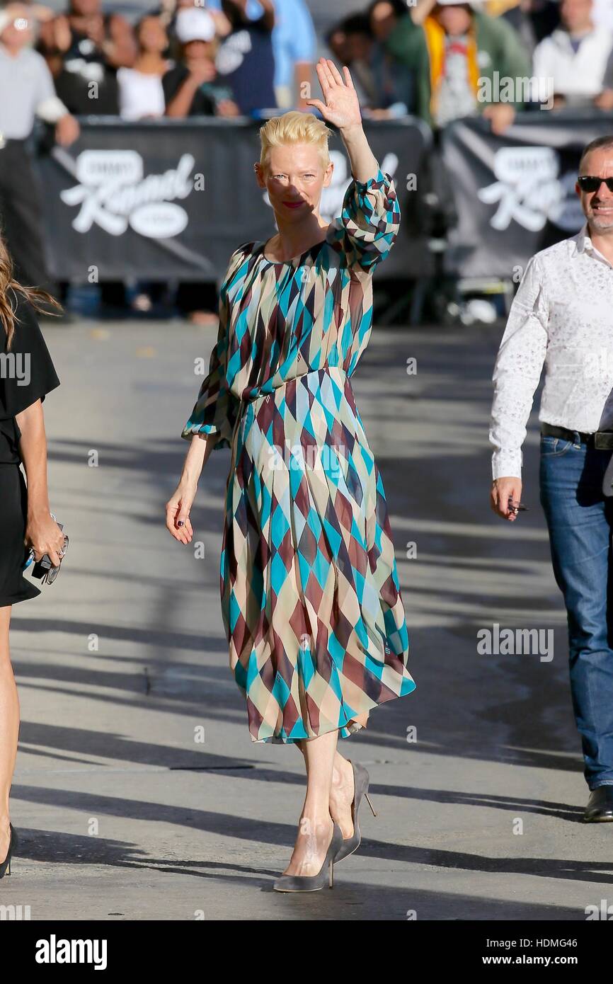 Tilda Swinton seen at the ABC studios for Jimmy Kimmel Live! Featuring ...