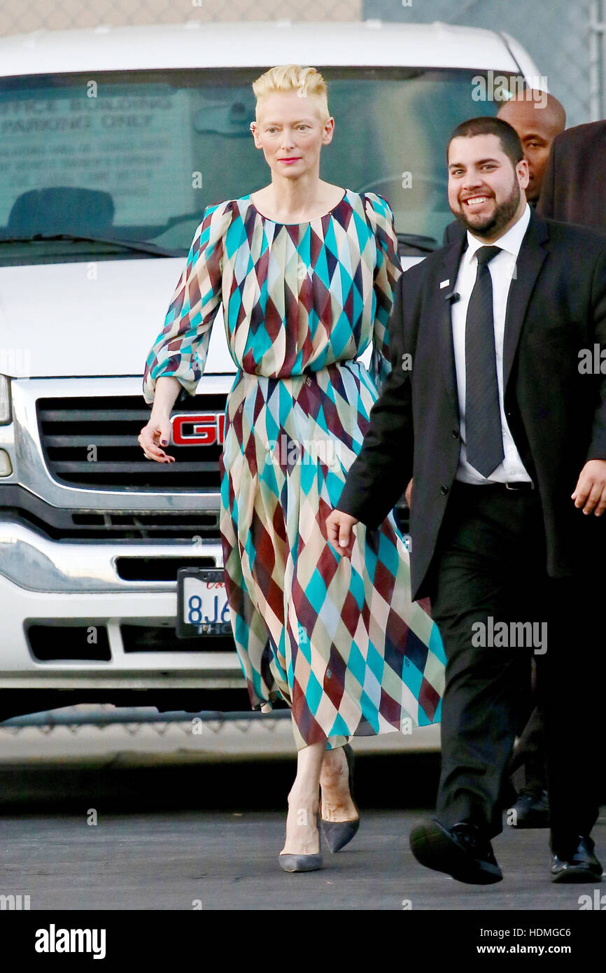Tilda Swinton seen at the ABC studios for Jimmy Kimmel Live! Featuring ...