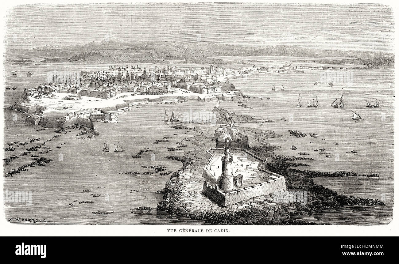 Illustration 1862 engraving General view of Cadiz Stock Photo - Alamy