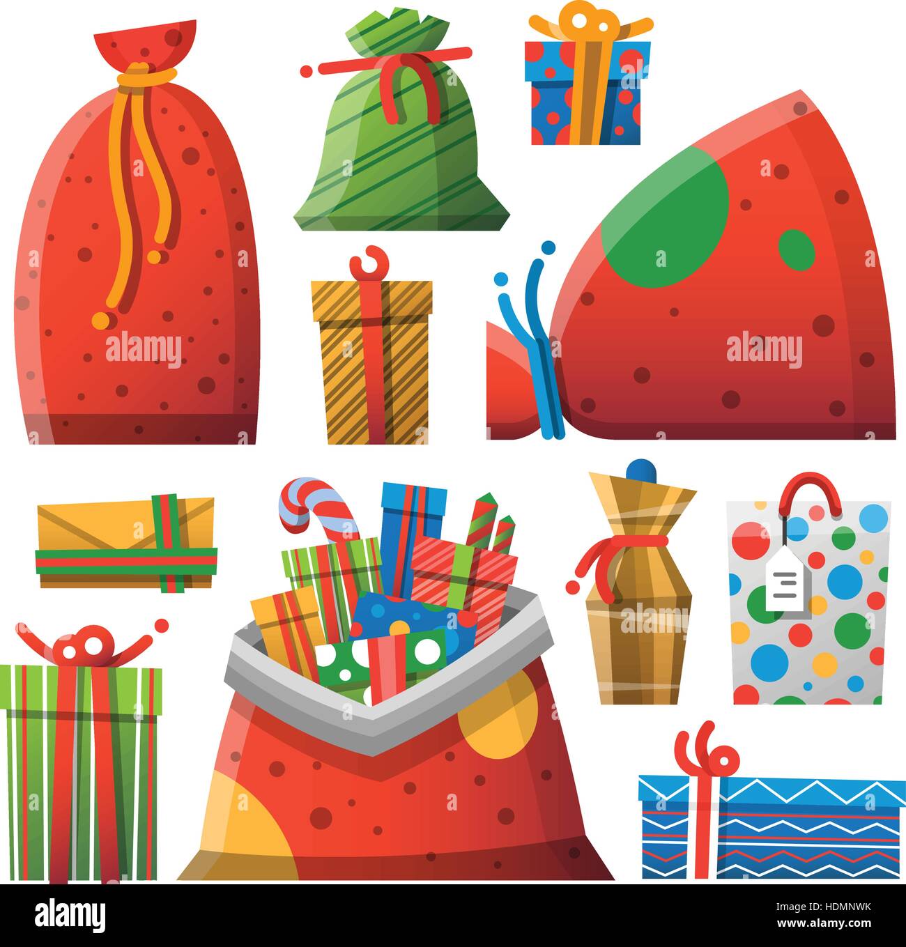 Christmas presents cartoon icons, objects collection. Happy New Year ...