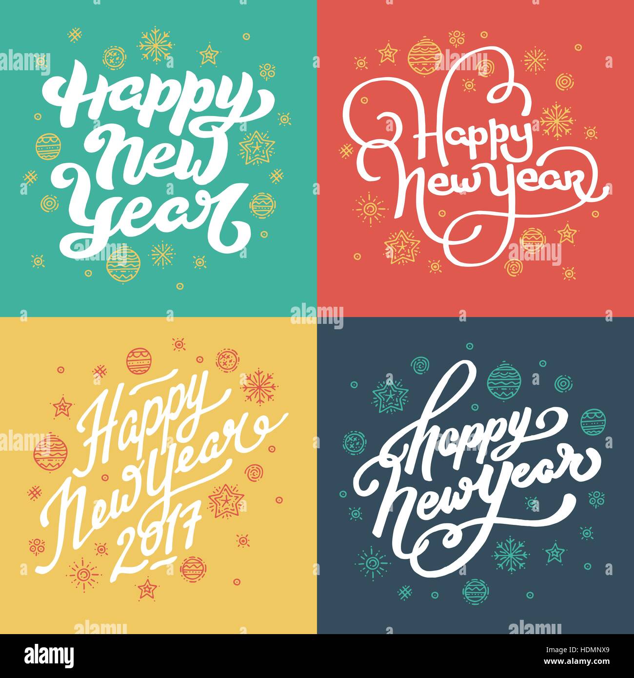 Colorful lettering set. Happy New Year lettering for greeting card with ...