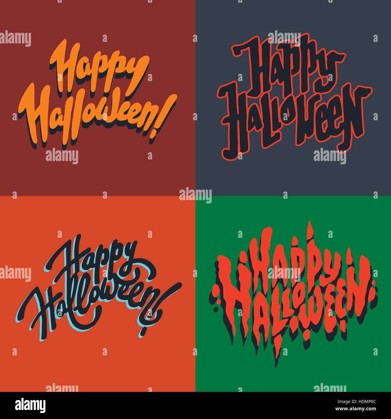 Vector illustration set of halloween postcards. Creepy happy halloween ...