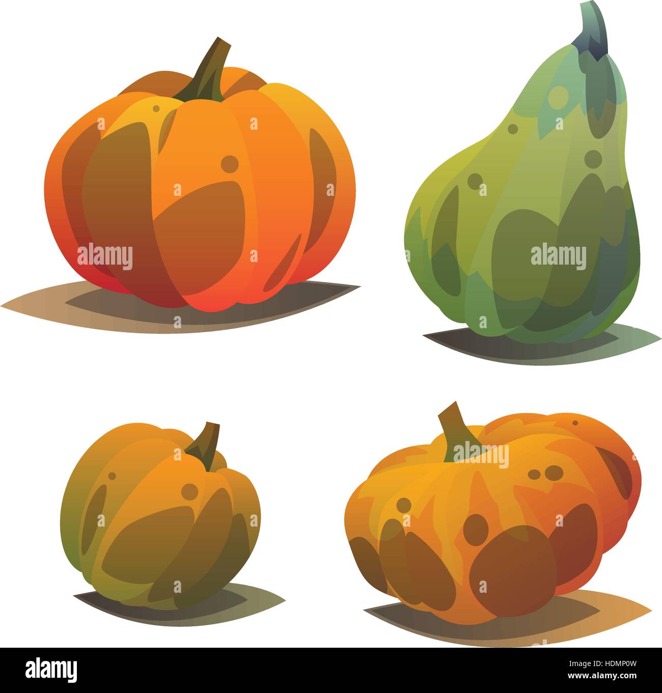 Vector illustration with set of different pumpkins. Autumn colorful ...