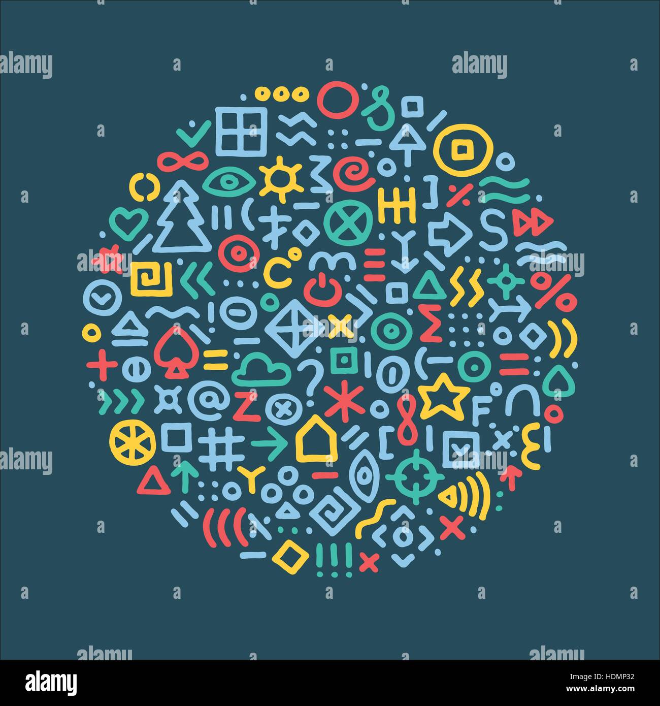 Modern hand drawn vector illustration with and different signs and ...