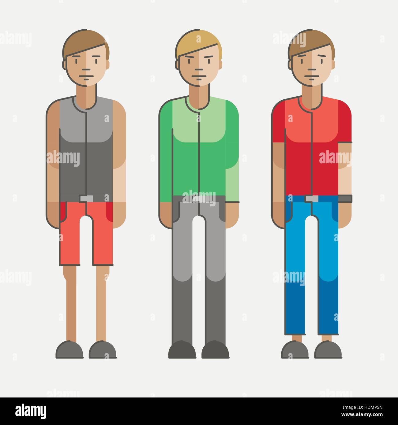 Human male body set. Modern flat with thin stroke line style. Vector ...