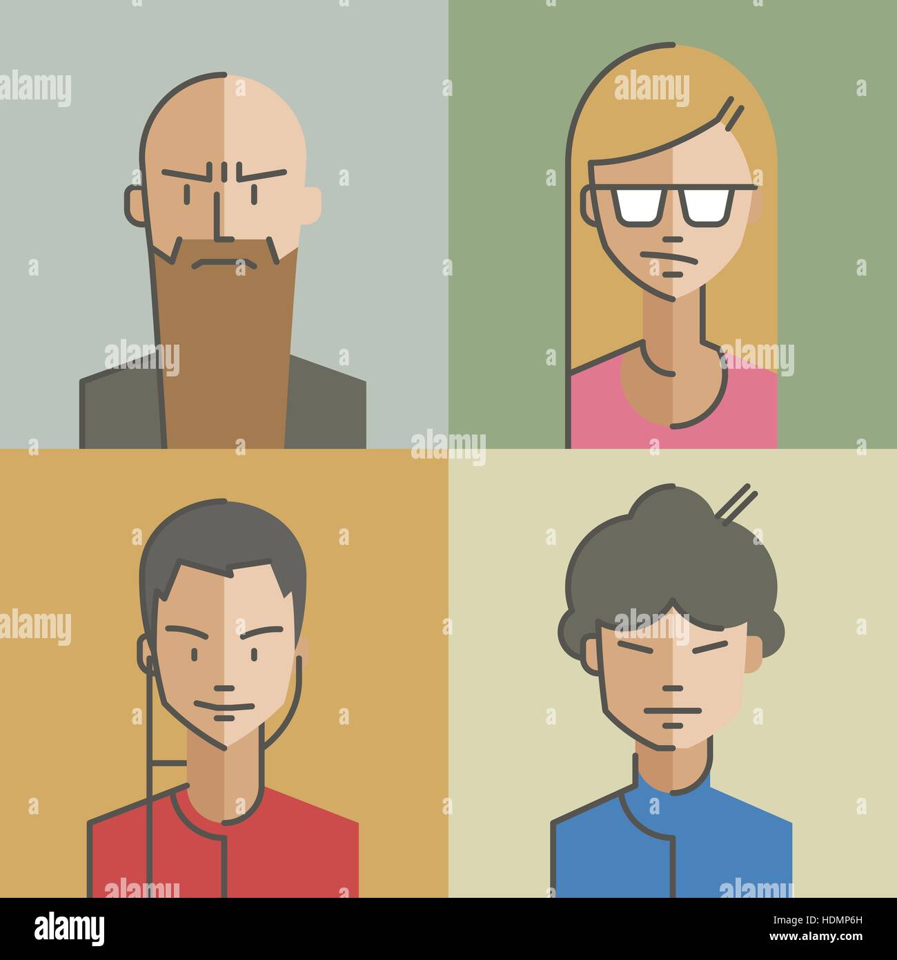Male and female character faces avatars. Flat style with thin line icons. Vector. Set.11 Stock ...