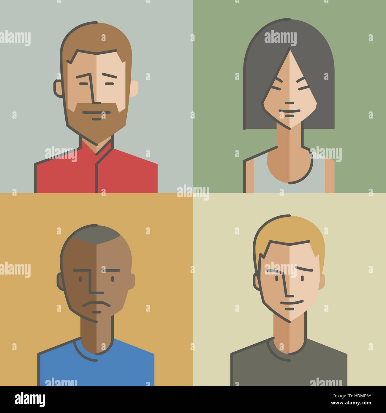 Male and female character faces avatars. Flat style with thin line icons. Vector. Set.09 Stock ...