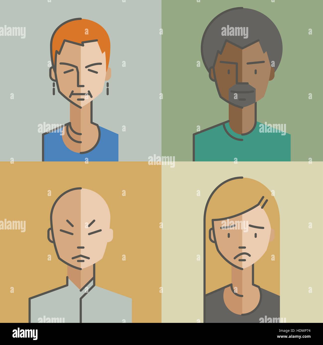 Male and female character faces avatars. Flat style with thin line icons. Vector. Set №05 Stock ...