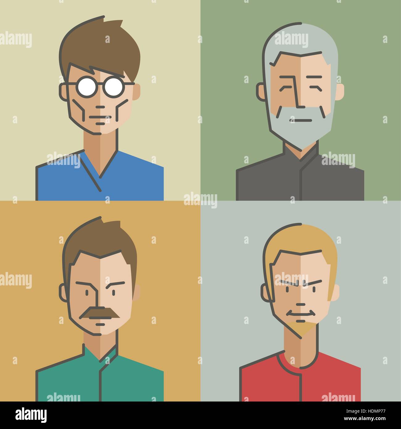 Male and female character faces avatars. Flat style with thin line icons. Vector. Set №03 Stock ...